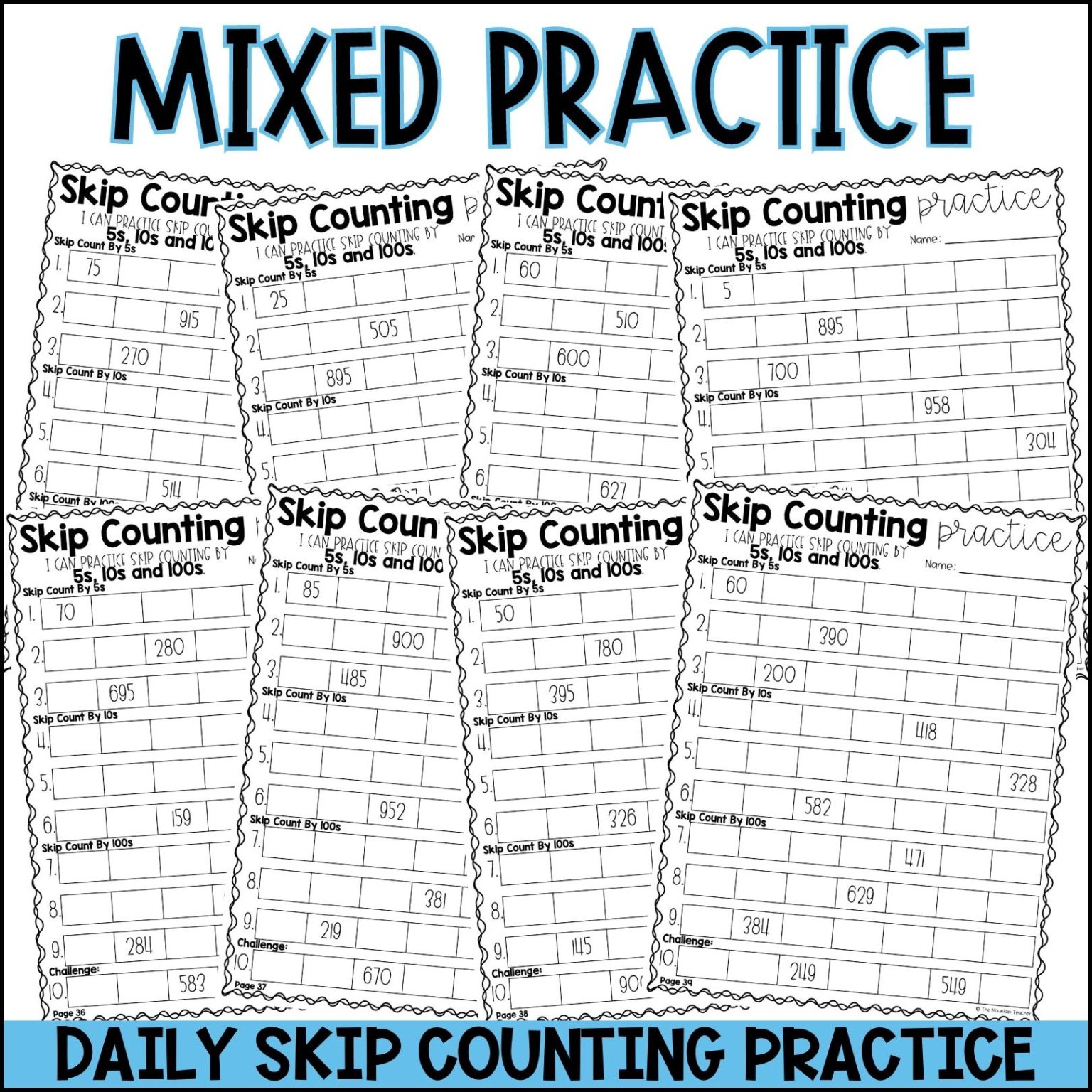 Skip Counting Numbers Worksheets by 5s by 10s and by 100s - The ...