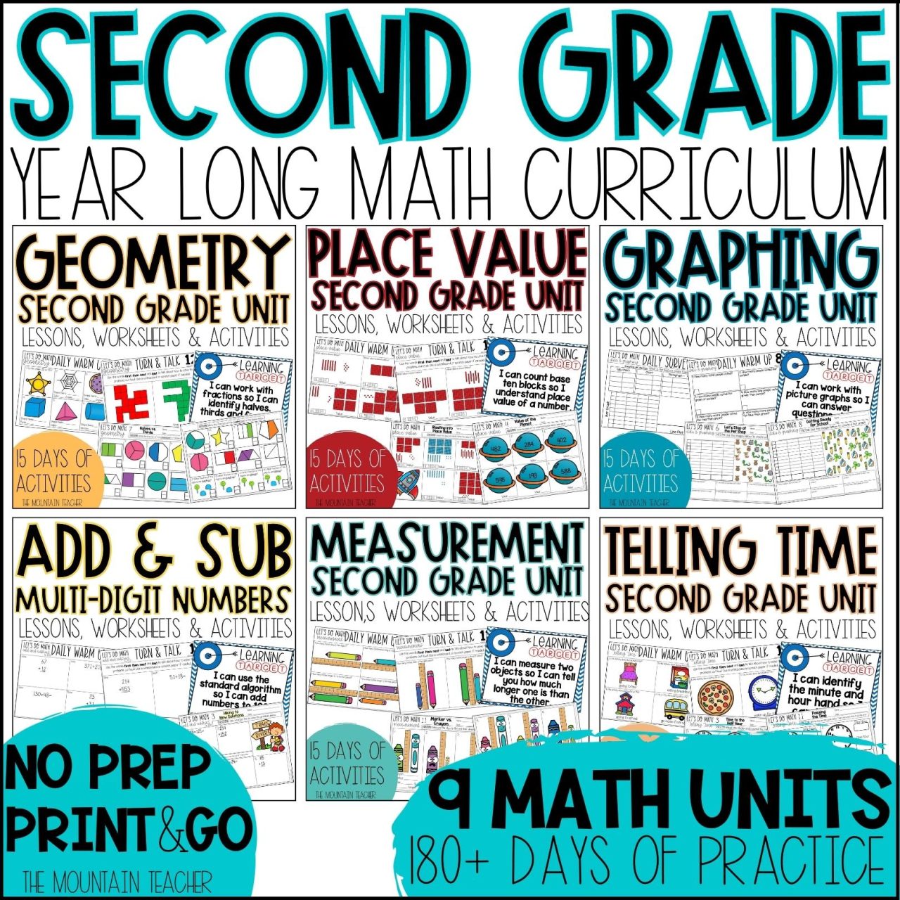NO PREP 2nd Grade Curriculum | Math Worksheets and Activities YEAR ...