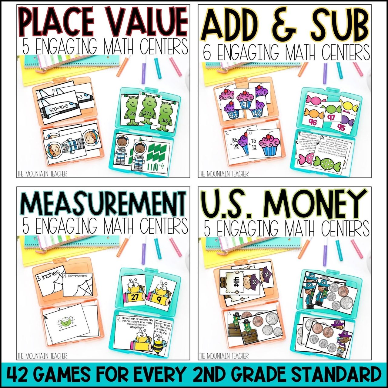 2nd Grade Math Centers BUNDLE | Activities for the YEAR - The Mountain ...