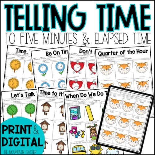 Telling Time and Elapsed Time Worksheets in Print & Google Slides - The ...