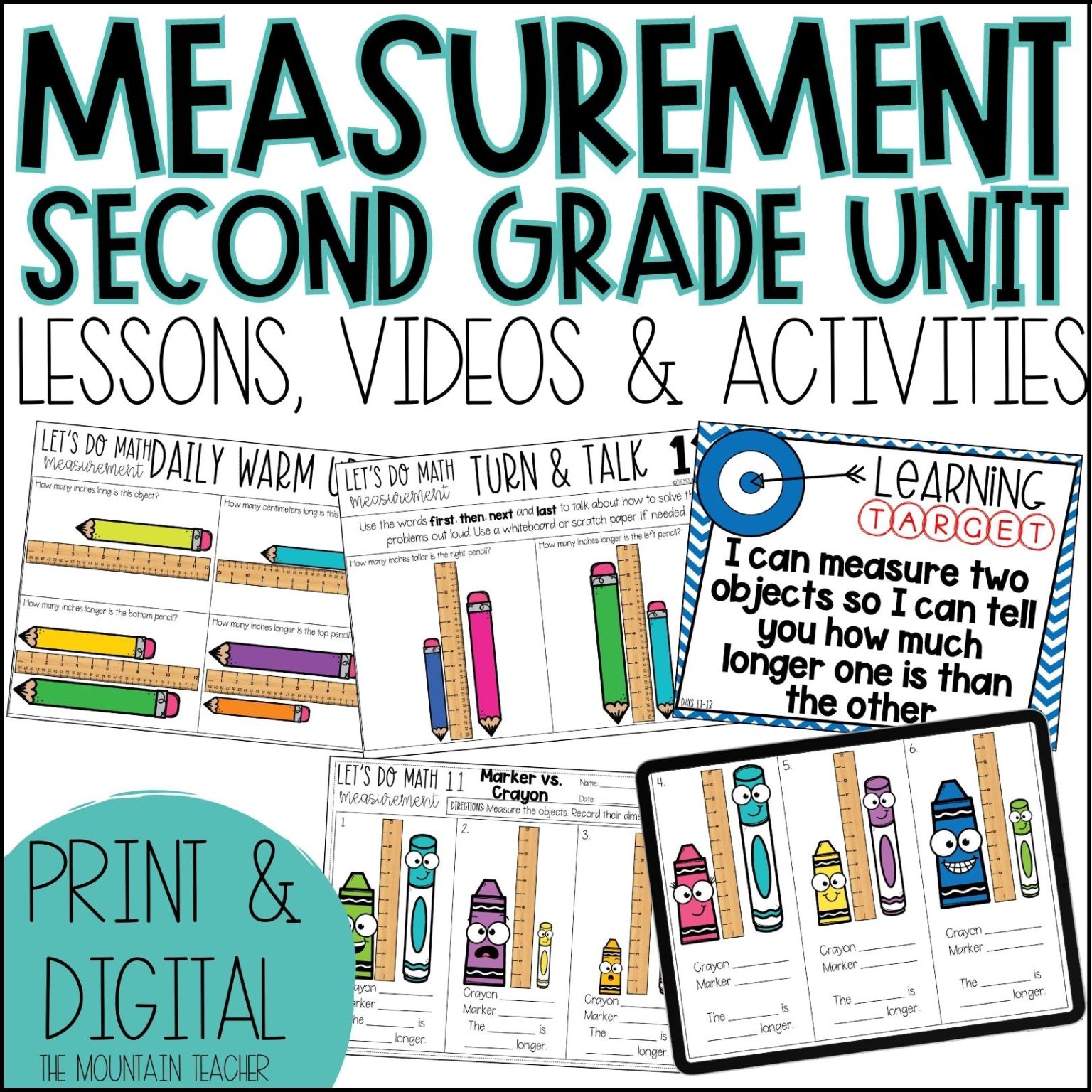 Digital 2nd Grade Measurement Worksheets and Activities - Inches and ...