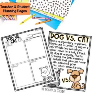 Dog vs Cat Opinion Writing Prompt, Graphic Organizers and Bulletin ...