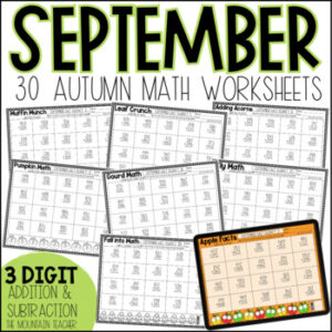 Fall 3 Digit Addition and Subtraction | Math Facts to 1000 Worksheets ...