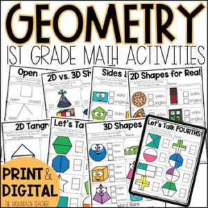2D and 3D Shapes Worksheets and Fractions Activities - 1st Grade Math ...
