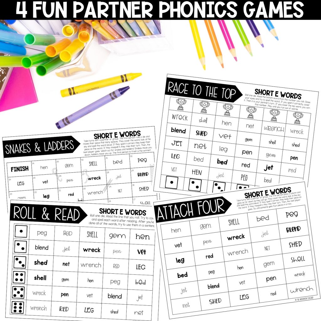 Short E CVC Activities and Worksheets for 1st Grade Phonics or Spelling ...
