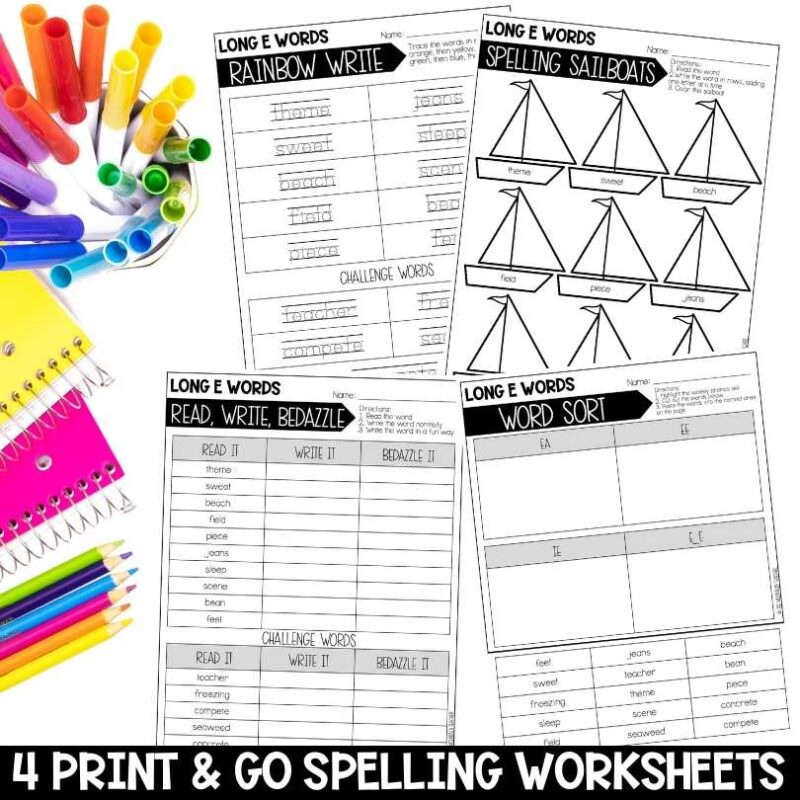 Long E Vowel Teams Worksheets, Activities & Games 2nd Grade Phonics or ...