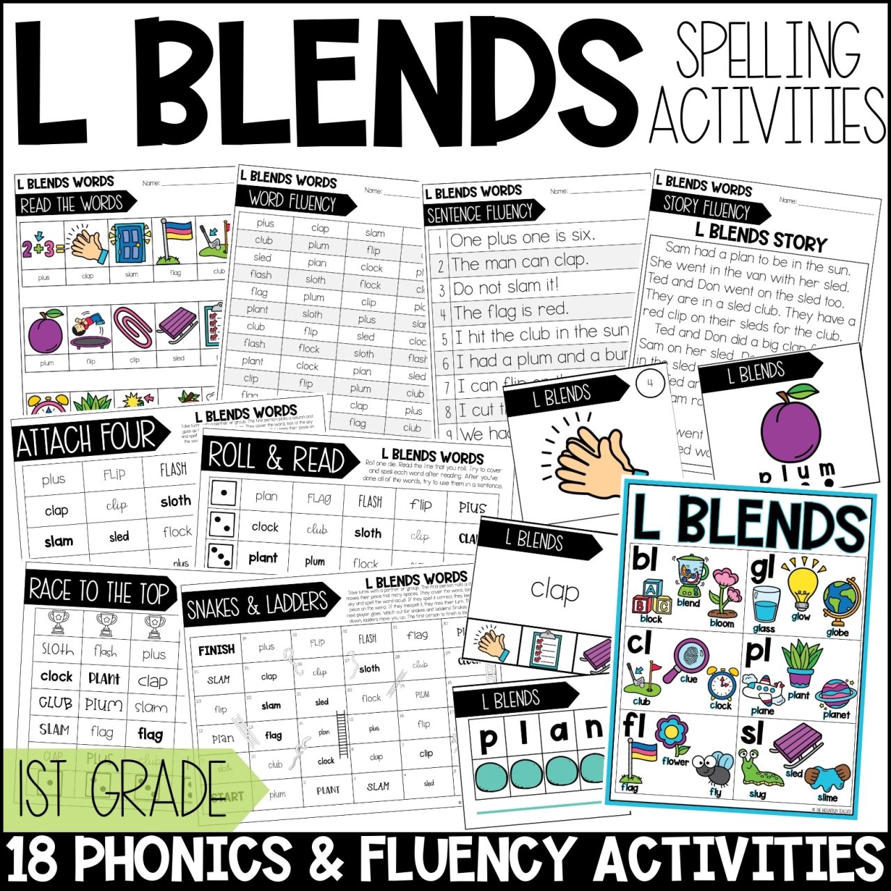 L Blends Activities, Games and Worksheets 1st Grade Phonics or Spelling ...
