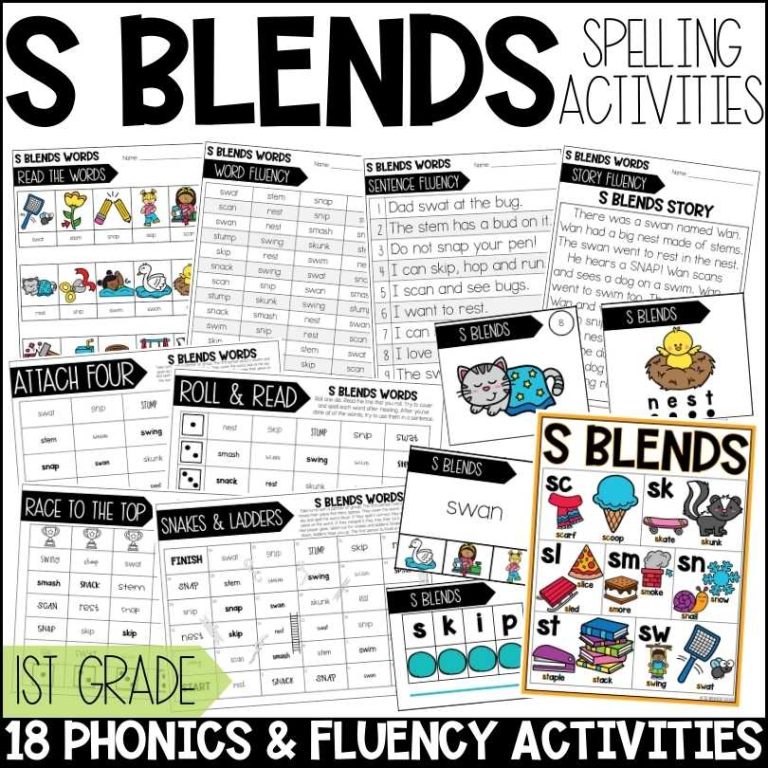 S Blends Worksheets, Games and Activities 1st Grade Phonics or Spelling ...