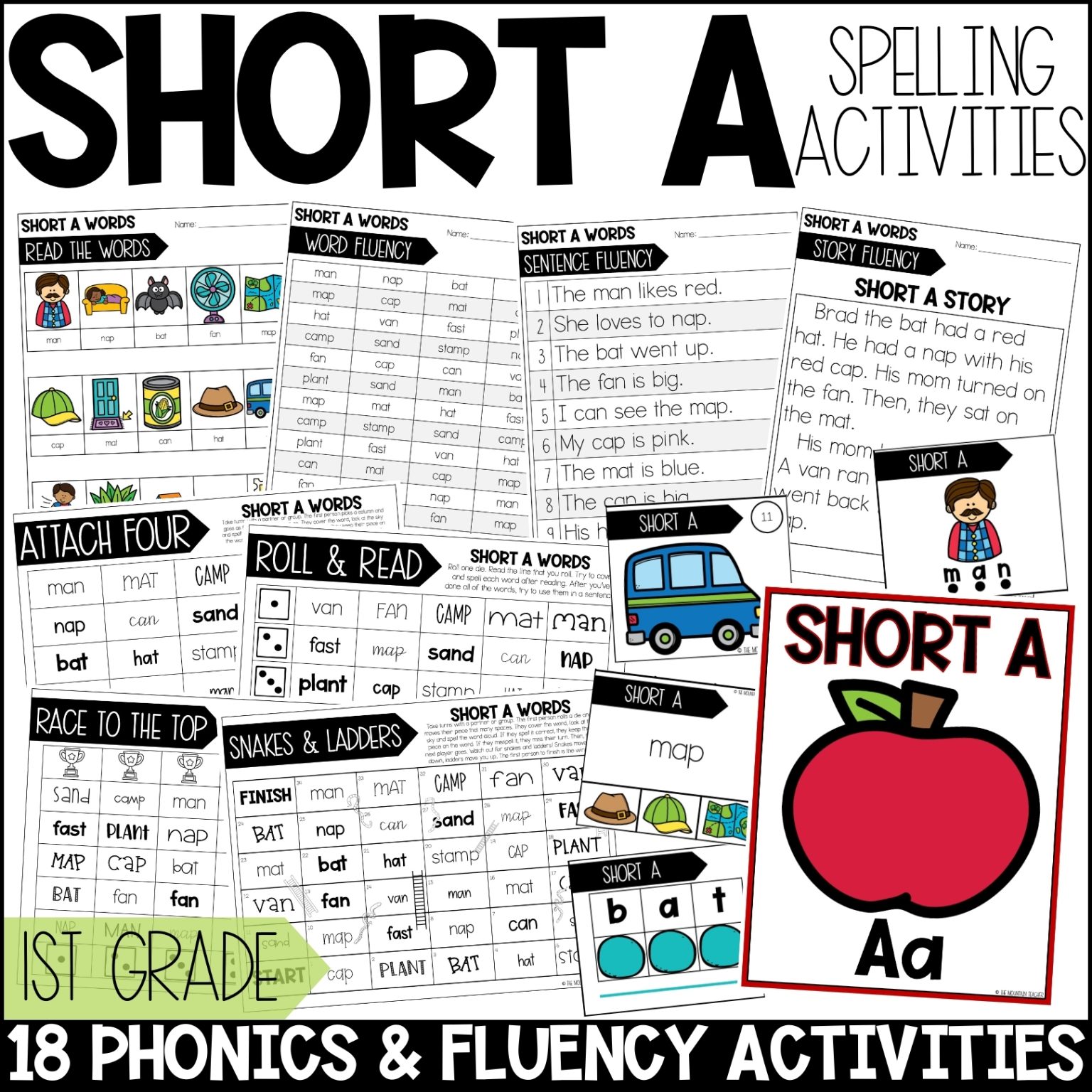 Short A CVC Activities and Worksheets for 1st Grade Phonics or Spelling ...