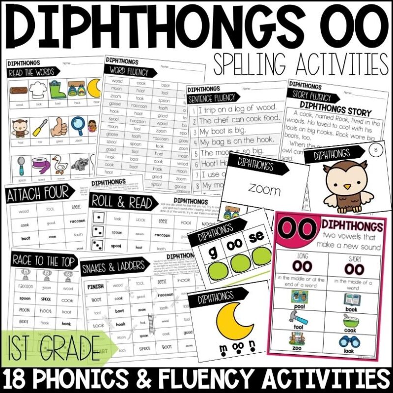 Diphthongs OO Sound Worksheets, Activities & Games 1st Grade Phonics or ...