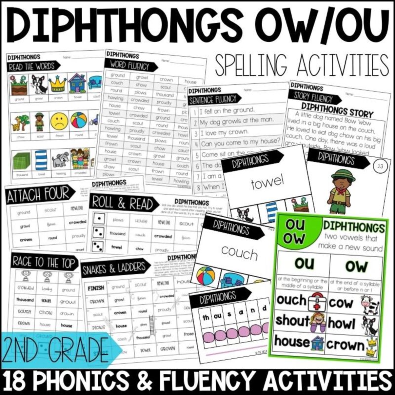 ou and ow Diphthongs Worksheets, Spelling Activities and 2nd Grade ...